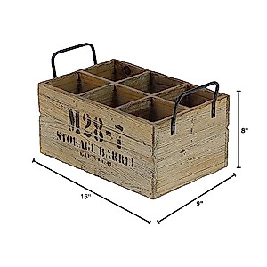 Deco 79 Wood 6 Bottle Wine Holder with Handles, 16" x 9" x 8", Brown