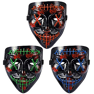 Halloween Scary Mask LED Mask LED Purge Mask [3PACK] LED Light Up Mask EL Wire Light Up for Festival Cosplay Halloween Costume Halloween Festival Party.