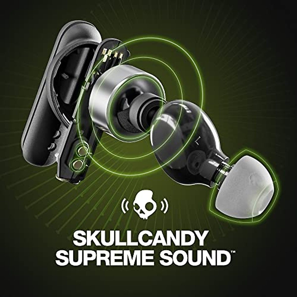 Skullcandy Smokin Bud In-Ear Wireless Earbuds, 20 Hr Battery, 50% Renewable Plastics, Microphone, Works with iPhone Android and Bluetooth Devices - Black