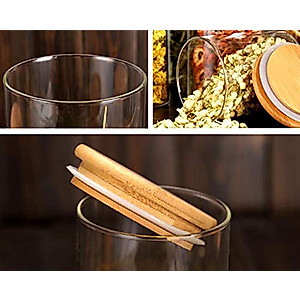 Glass Food Storage Jar Set of 2 (12 oz) BPA Free Clear Glass Canister with Airtight Seal Bamboo Lid Bulk Food Storage Containers for Cereal Tea Coffee Spice Sugar Cookies Nuts Candy