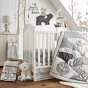 Levtex Baby - Bailey Plush Blanket - Appliqued and Embroidered Fox on Striped Plush - Charcoal, Taupe, White - Nursery Accessories - Blanket Size: 30 x 40 in.