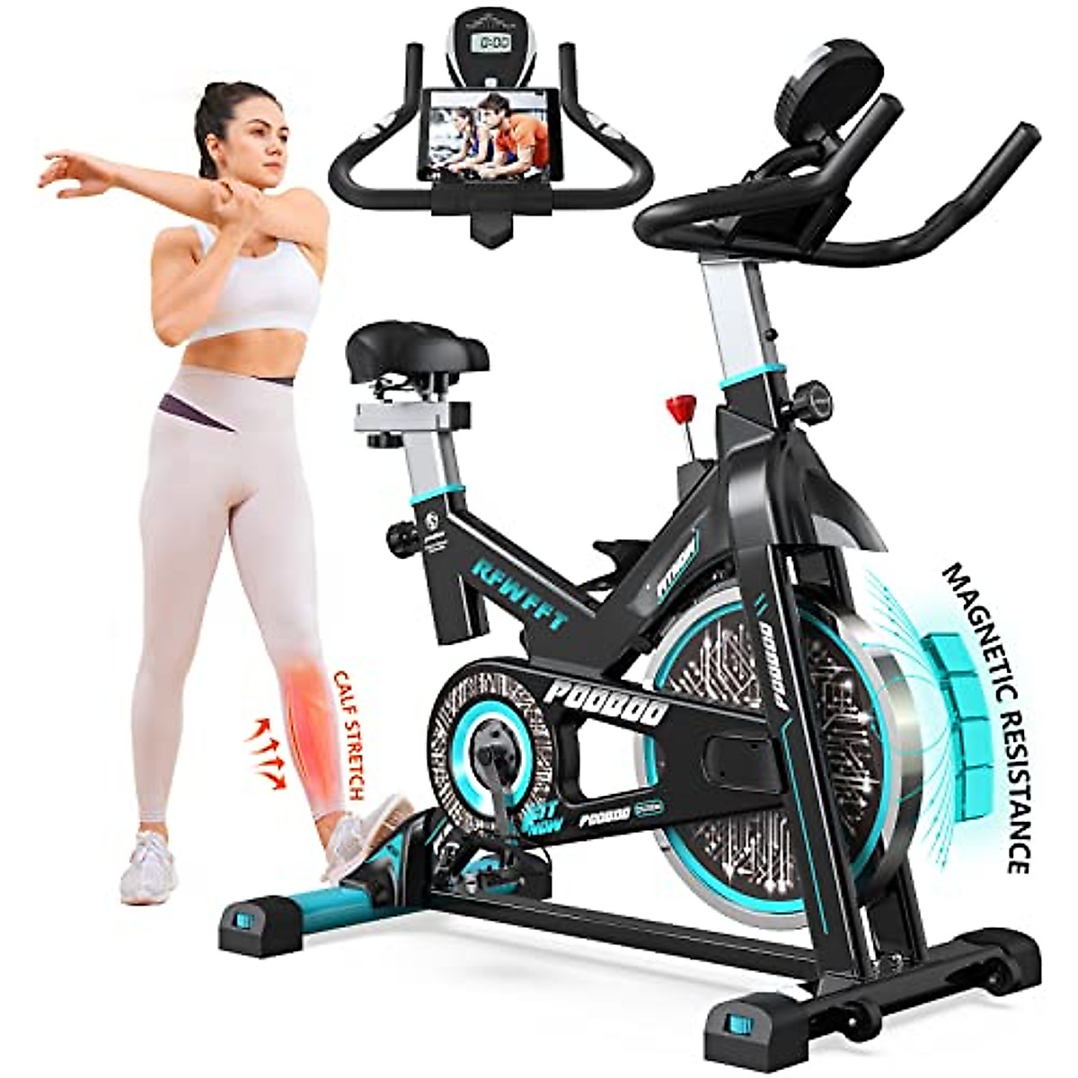 pooboo Magnetic Resistance Indoor Cycling Bike, Belt Drive Indoor Exercise Bike Stationary LCD Monitor with Ipad Mount ＆Comfortable Seat Cushion for Home Cardio Workout Cycle Bike Training Upgraded Version