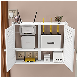 WiFi Storage Box Wall Mount WiFi Router Set Top Cabinet Blinds Decoration Floating Shelves Power Strip and Cable Management Storage Shelf (Color : White, Size : 42x31x10cm)