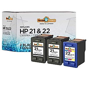 Houseoftoners Remanufactured Ink Cartridge Replacement for HP 21 & 22 for Officejet 4310, 4315, J3625, J3635, Deskjet 3915, 3930, D1420, D1455, F2224, F2240 Printers (2 Black & 1 Color, 3-Pack)
