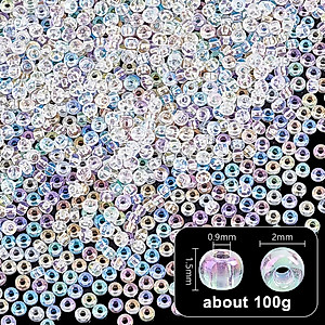 PH PandaHall 6000Pcs 11/0 2mm Glass Seed Beads Round Waist Beads Mini Spacer Beads for Earring Bracelet Necklace Jewelry Making, AB Color