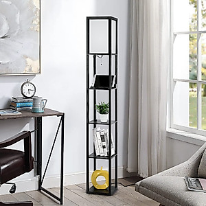 TEMFAU 71" Floor Lamp with Shelves, Modern Floor Lamps with USB Ports for Living Room, Corner Display Floor Lamps, Tall Wood Shelf Standing Lamp for Office, Nightstand Lamp for Bedroom, Black