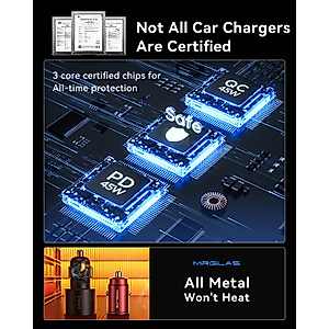 MRGLAS 90W USB C Car Charger Fast Charging,[Smallest Metal] Car Charger USB C PD45W+QC3.0 Dual Port Cigarette Lighter USB C Charger Car Charger Adapter for iPhone 16 Pro Max 15 iPad Samsung S25 -Red