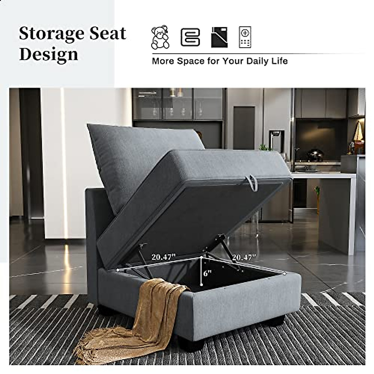 HONBAY Reversible Sectional Modular Sofa Couch with Ottoman U Shaped Sectional Sleeper Sofa with Storage Oversized Sectional Sofa with Wide Chaise for Living Room, Bluish Grey