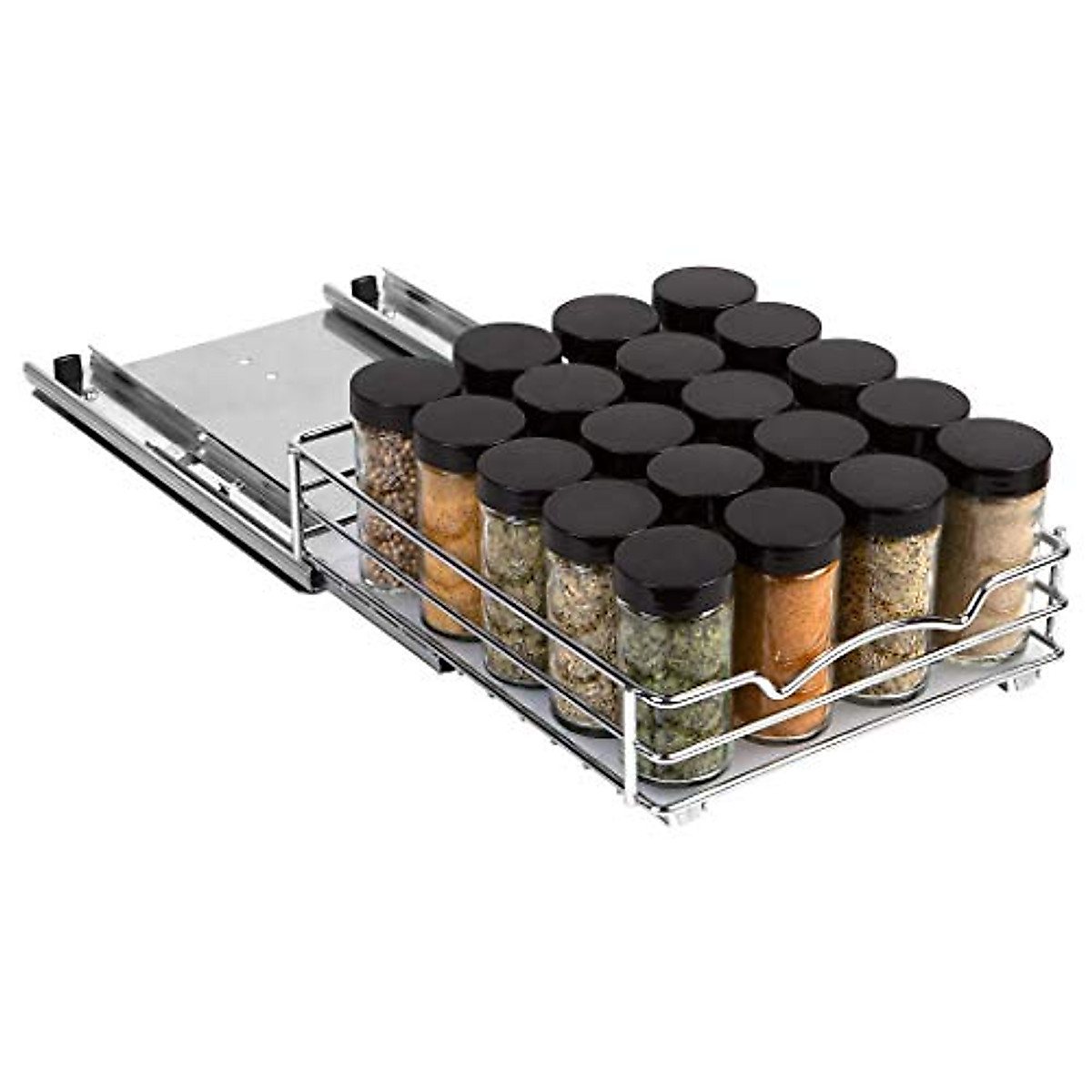 Pull Out Spice Rack Organizer for Cabinet, Heavy Duty-5 Year Limited Warranty, Chrome 8-3/8"Wx 10-3/8"D x 2-1/8 H Slide Out for Upper Kitchen Cabinets and Pantry, Fits Spices, Sauces, Canned Food etc.