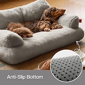MEWOOFUN Cat Couch Bed for Indoor Cats, Washable Small Dog Beds for Medium Small Dogs & Cats up to 25 lbs, Fluffy Pet Beds with Non-Slip Bottom, 26×19×13 Inch (Grey)