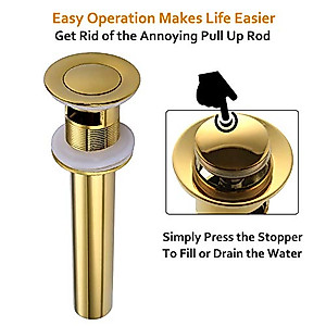 Bathroom Sink Drain Gold, Angle Simple Brass Pop Up Drain, Vanity Sink Stopper Drain Assembly, with Overflow