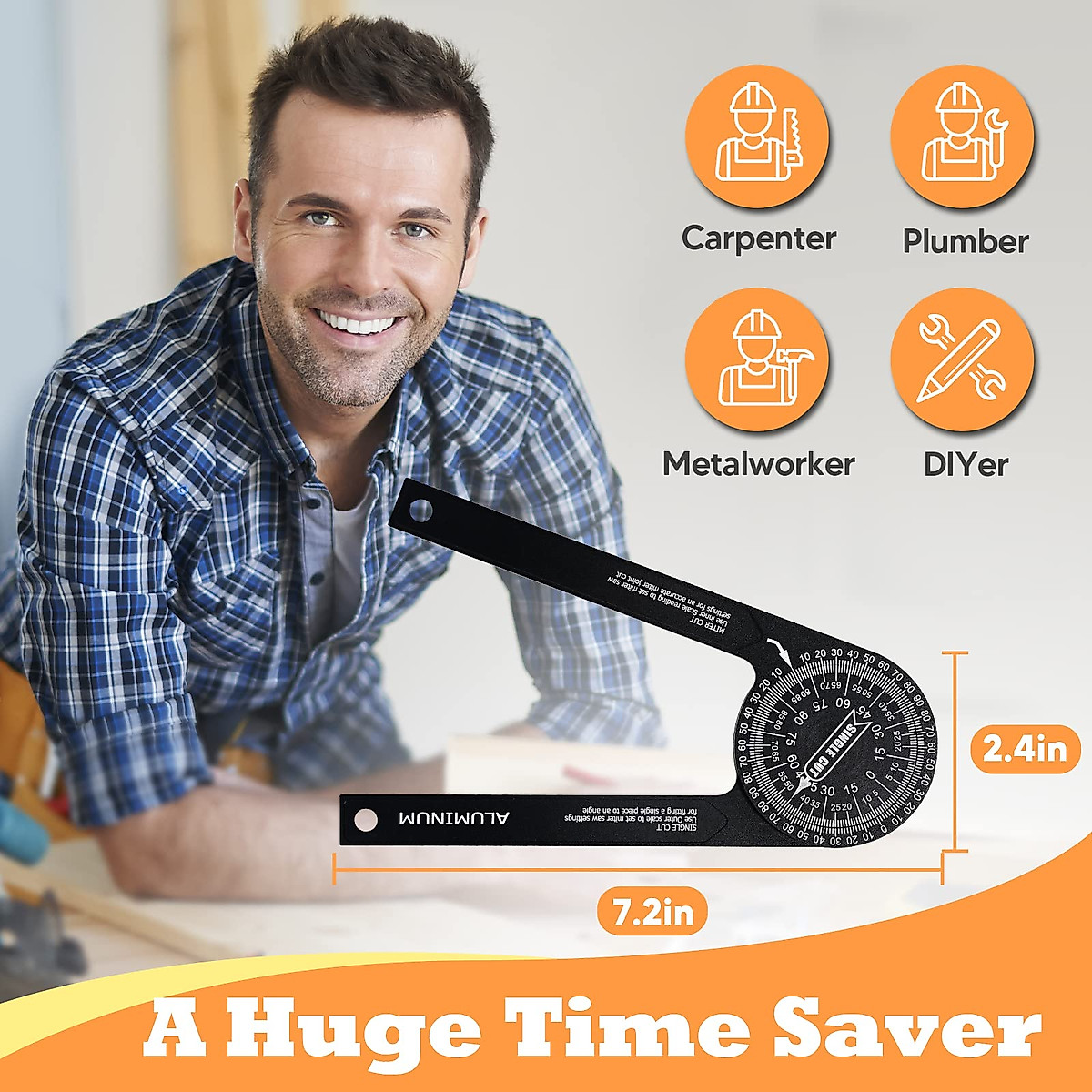 Angle Finder Aluminum Miter Saw Protractor, Rust Proof Angle Finder Featuring Precision Laser Engraved Scales Miter Angle Finder for Carpenters, Plumbers and All Building Trades