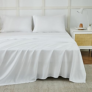 ILAVANDE White Queen Sheets Set 4 Piece,Hotel Luxury Super Soft 1800 Series Microfiber Queen Bed Sheets Set-Wrinkle Free & Breathable-14 Deep Pocket Sheets for Queen Size Bed(Queen,White)