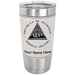 LaserGram 20oz Vacuum Insulated Tumbler Mug, Flag of Nicaragua, Personalized Engraving Included (Faux Leather, Baseball Style)