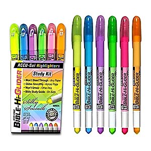 G.T. Luscombe Company, Inc. Accu-Gel Bible-Hi-Glider Bible Study Set | Precise Tip Size | No Bleed Solid Gel Highlighter | No Smearing or Fading | Long Lasting Bright Translucent Colors (Set of 6)