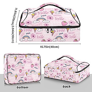 Kcldeci Insulated Thermal Food Carrier Insulated Casserole Carrier for Hot or Cold Food,Cute Cartoon Pink Rainbow Ice Cream Flowers Insulated Tote Bag for Potluck Cookouts Parties Picnic,Lasagna Lugge