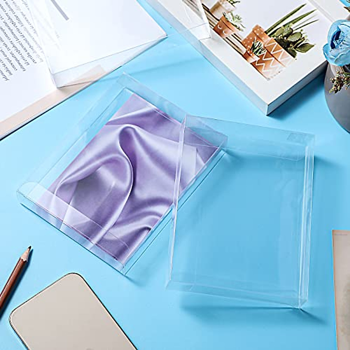100 Pack Clear Favors Boxes Plastic Gift Boxes Transparent Crystal Photo Greeting Card Storage Box Clear Fold Wrap Boxes Case for A2 Paper Envelope Letter Packaging, 4.5 x 1.0 x 5.9 Inch