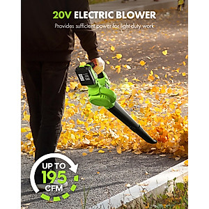 Leaf Blower Cordless with Battery and Charger - Anykit Electric Leaf Blowers Battery Operated, Lightweight 20V 2 Speed Modes Handheld Blower for Lawn Care Green