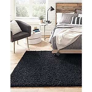 Rugs.com Über Cozy Solid Shag Collection Rug – 5 x 8 Jet Black Shag Rug Perfect 5 x 8 Feet
