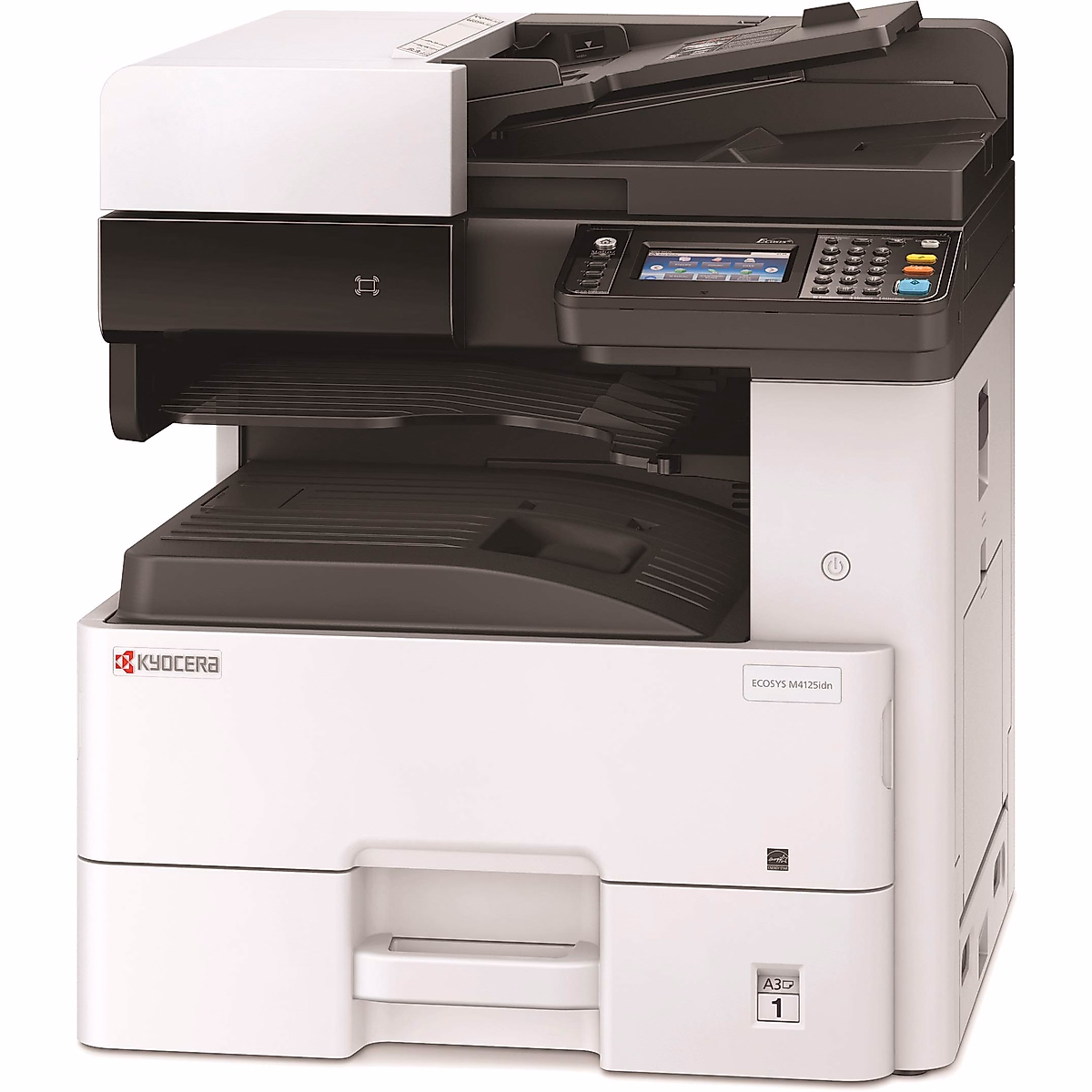 Kyocera 1102P22US0 Model ECOSYS M4125idn Monochrome A3 MFP Multi-Function Laser Printer (Print/Scan/Copy/Fax), 25 ppm B&W, Resolution 600 x 600 dpi Up To Fine 1200 x 1200 dpi, Duplex, HyPAS Capable