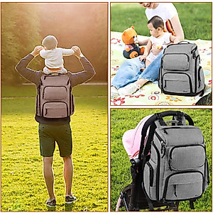 Mancro Diaper Bag Backpack, Multifunctional Travel Dad Diaper Bag with Insulated Pockets, Large Capacity Baby Diaper Backpack for Men and Women with Laptop Pocket and Stroller Straps, Grey