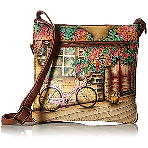 Anuschka Women’s Hand Painted Genuine Leather Expandable Travel Crossbody - Vintage Bike
