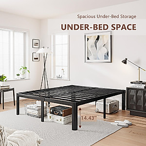 Nordicbed 16 Inch High Metal King Bed Frame No Box Spring Needed, Heavy Duty King Size Bed Frame Platform, Noise Free, Easy Assembly, Black