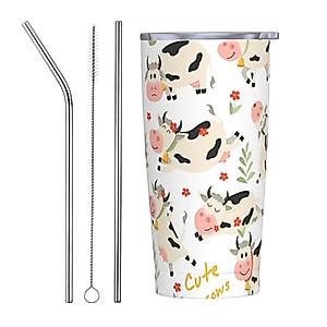 Yaxongx 20oz Tumbler Cow Mood Double Wall Vacuum Insulated Coffee Mug with Lid and Metal Straw Brush Reusable Stainless Steel Water Bottle Travel Cup Gifts for Car Ice Drinks Hot Beverage