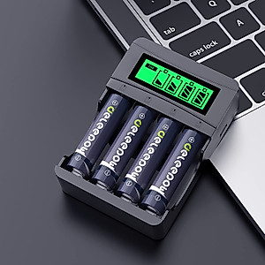 Deleepow Rechargeable AA Lithium Batteries 1.5V 3400mWh AA Rechargeable Batteries 1500 Cycle with LCD Charger