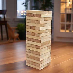 WOODENFUN Large Wooden Tumbling Tower Game, Stack to Over 18 in 57pcs Jumbo Yard Games Outdoor Timber Stacking Game Night Toy Gift for Kids Adults Family