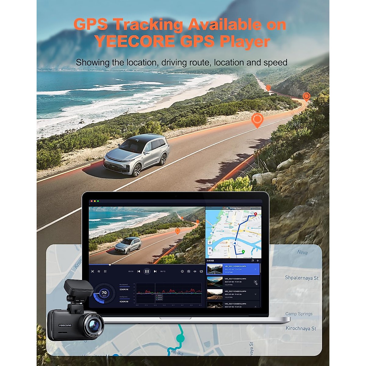 YEECORE D11 Dash Cam Built-in WiFi GPS,4K Touch Screen Camera Recorder with Night Vision, Parking Monitor,G-Sensor，Night Vision Car Camera