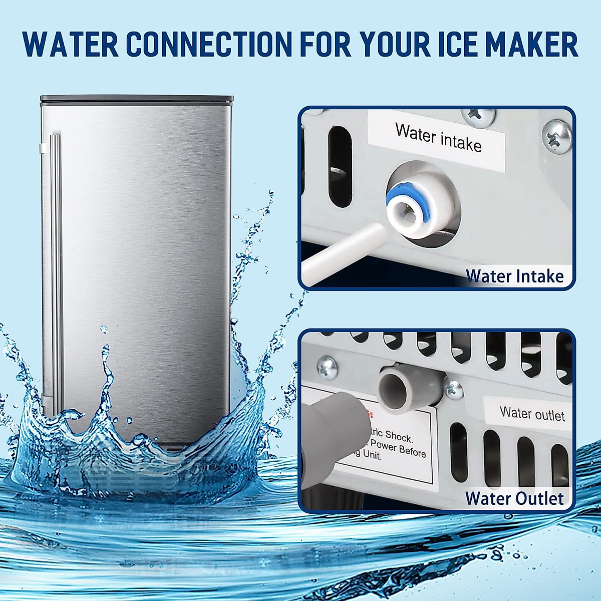 Antarctic Star Ice Maker 115V 60Hz Ice Scoop Handle Water Inlet Pipe Draining Pipe Quick Connector 40 Square Ice Cubes in 20 Minutes 80lbs in 24H 24-Hour Timer Self-Cleaning, Silver