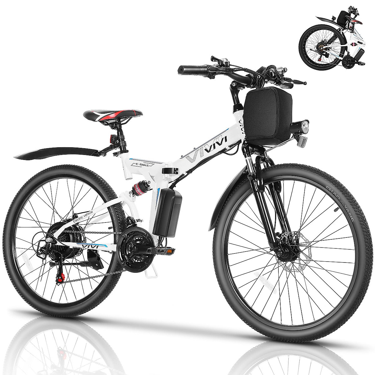 Vivi M026TGB Electric Bike 26" Electric Bike for Adults, Folding Electric Mountain Bike with 500W Motor, 48V Removable Lithium Battery, 21 Speed, 21.7MPH, Up to 50 Miles, Dual Shock Absorber, UL2849