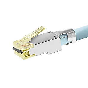 Simply45 ProSeries Pass-Through RJ45 Mod Plug - Shielded External Ground for 23AWG Solid, FPE Insulated 10G STP LAN Cables (Cat7a/7/6a) - Yellow, 50-Piece Jar - S45-1755P