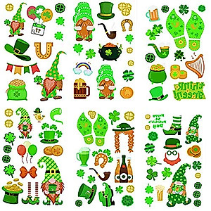 Gnome Tattoos St.Patricks Day Shamrock Temporary Tattoos Stickers 150PCS Waterproof Clover Gnome Fake Tattoos for Kids Adults St.Patrick's Day Body Art Face Neck Decorative Temp Tattoo Stickers Kit