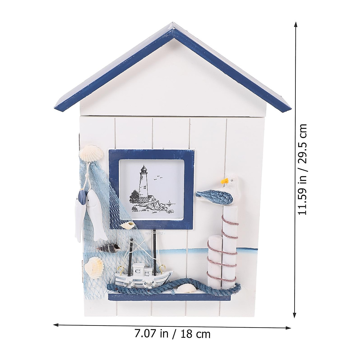 Veemoon Nautical Style Key Cabinet, Mediterranean Wall Mounted Key Cabinet Wooden Beach Living Keys Organizer for Office Home Bookstore Dining Room （Random Style）