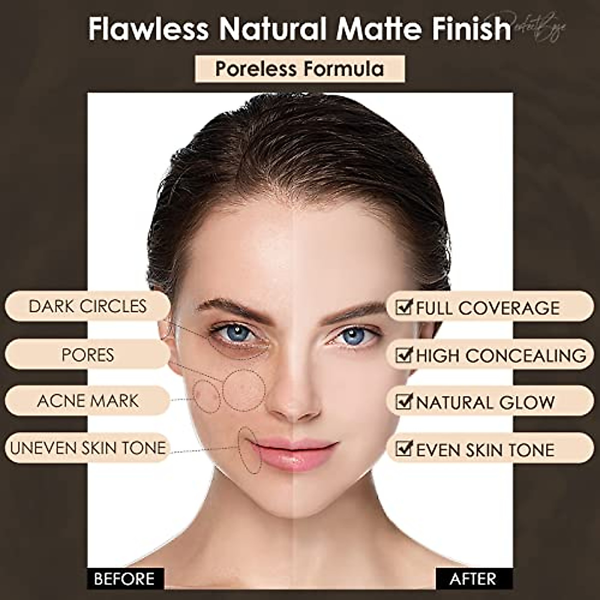 FOCALLURE PerfectBase Lasting Poreless Liquid Foundation, Medium to Full Coverage with Matte Finish, Covers Blemishes & Under-Eye Circles for All Skin Types, YL02 Cashmere