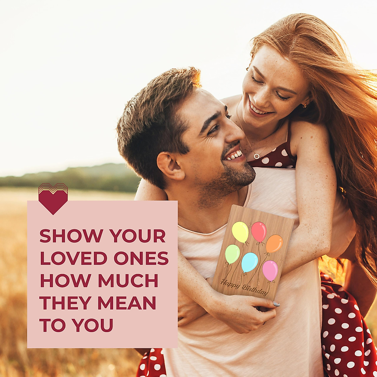 HeartSpaceCards - Happy Birthday Card, Handmade Sustainable Bamboo Birthday Card, Unique Birthday Cards for Women, Men, Husband, Wife, Dad, Son - Balloon Party