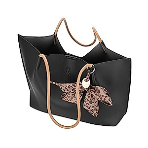 Marengo Genuine Leather Tote Bag for Woman Shoulder Bag Satchel Handbag Purchse Set Black