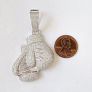 Sterling Silver BOXING GLOVE Hip Hop Pendant w/ Micro Pave CZ Stones