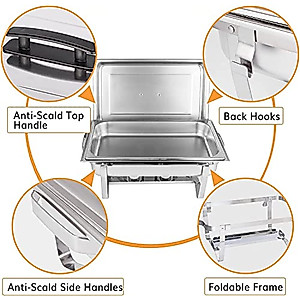 4 Packs Chafing Dish Buffet Set: 9 QT Stainless Steel Food Warmer - 9 Quart Buffet Servers with Fuel Holder & Water Pan - Chafer Set for Banquet Parties Even Catering Wedding (4 Packs)