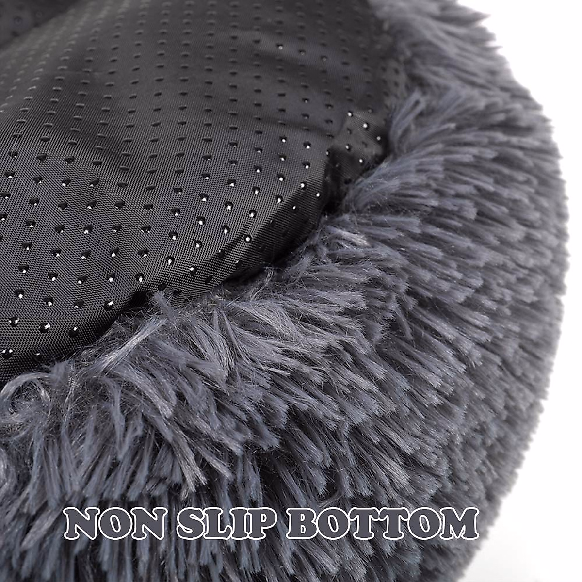otoez Kitten Puppy Anti-Anxiety Plush Pet Calming Donut Bed With Non-Slip Waterproof Bottom, Washable Small Round Dog Cat Bed (19.7", Dark Grey)