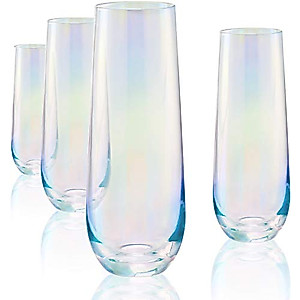 Circleware Radiance White Pearl Luster Stemless Champagne Flutes Glasses Set of 4 Elegant All-Purpose Wine Drinking Glassware Beverage Cups for Water, Juice, Beer, Liquor, Whiskey & Bar Decor, 10.5 oz