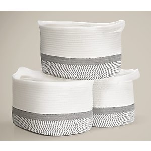 DECOMOMO Woven Baskets for Storage | Large Decorative Cotton Rope Basket for Organizing Baby Toy Book Nursery Kids Laundry Organizer 15" x 11" x 10" (Grey, Large – Set of 3)