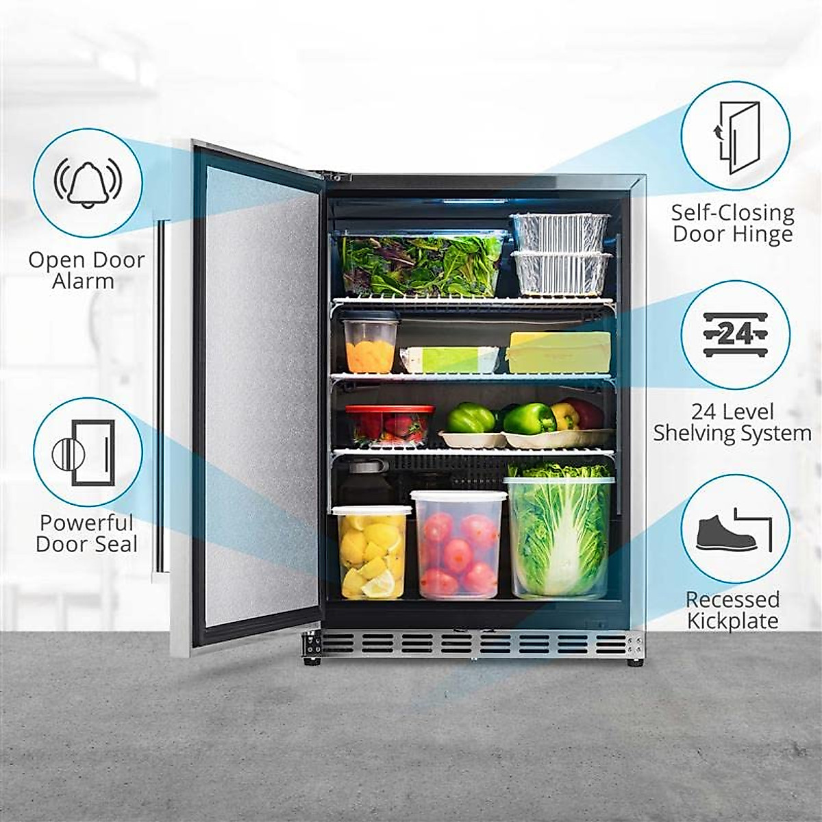 NewAir 24" Outdoor Beverage Refrigerator | 5.3 Cubic Feet Storage| Weatherproof Stainless Steel Fridge | Built-In or Freestanding Outdoor Patio Fridge For Beer, Wine, Food NCR053SS00