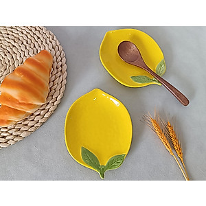 Ceramic Spoon Rest for Stove Top, Cute Spoon Rest for Kitchen Counter, Cooking Spoon Holder for Kitchen Counter, Utensil Rest for Spoon Spatula Ladle or Tong (Yellow Lemon)