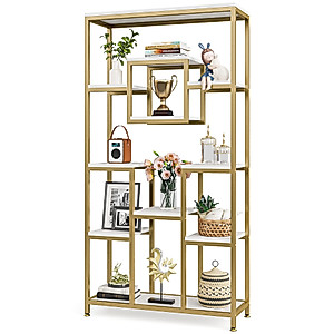 Tribesigns 71" Gold Etagere Bookshelf, Modern 11-Tier Tall Open Display Bookcase Bookshelves, Free Standing Book Shelf for Living Room, Bedroom, Home Office, Gold & White