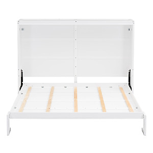 Murphy Bed Queen Size, Wood Cabinet Bed Frame with A Storage Shelf, Modern Foldable Wall Bed for Home Office Studio, No Box Spring Needed, White