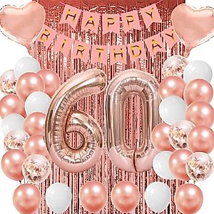 60 Birthday Decorations for Women 60th Birthday Decor Rose Gold 60th Birthday Decorations Party Supplies for Women 60 Balloon Numbers Happy 60th Birthday Banner
