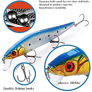 Sougayilang Fishing Lures Hard Bait Minnow Crankbait with Treble Hook Life-like Swimbait Fishing Bait Deep Diver Lure Sinking Lure for Bass Trout Fishing Pack of 10PCS